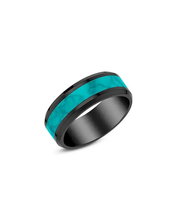 Bloomingdale'S Tungsten Ring With Turquoise Inlay - Black