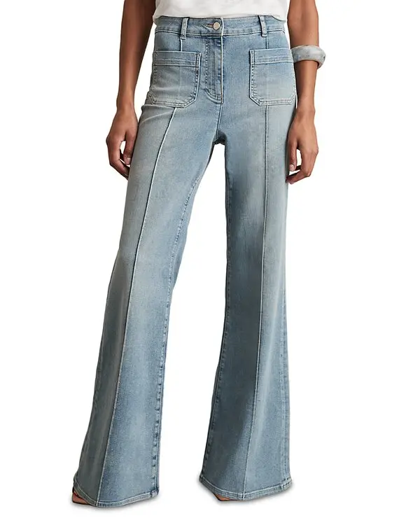 REISS Sakura Flare Patch Pocket Jeans - Light Blue