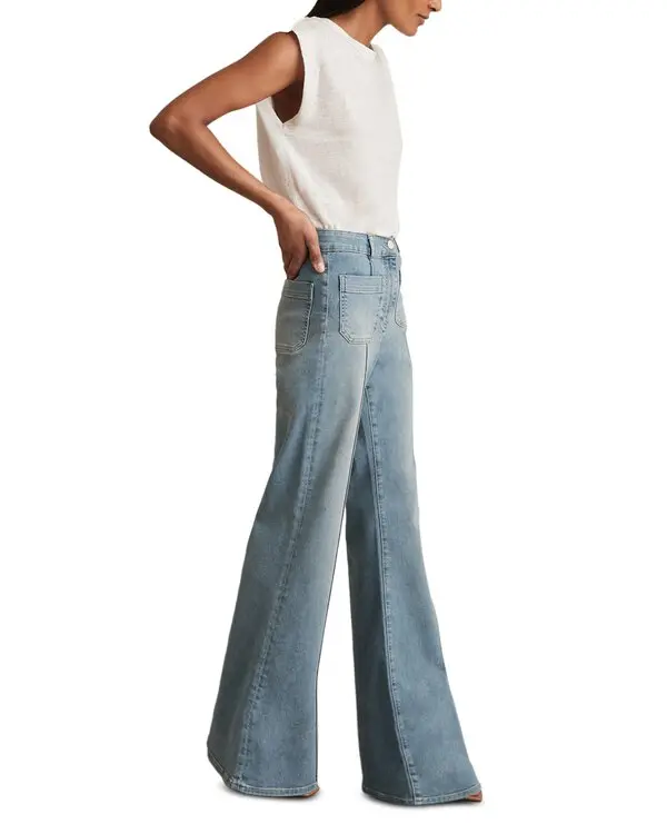 REISS Sakura Flare Patch Pocket Jeans - Light Blue