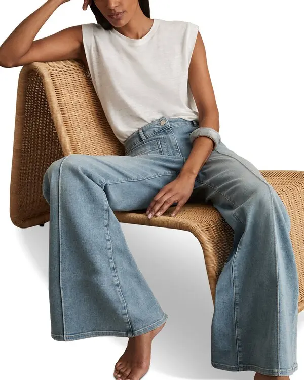 REISS Sakura Flare Patch Pocket Jeans - Light Blue