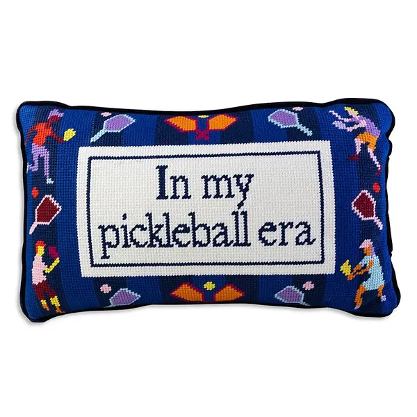 FURBISH Pickleball Era Needlepoint Decorative Pillow - Black