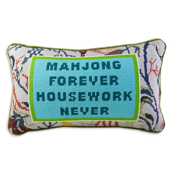 FURBISH Mahjong Needlepoint Decorative Pillow - Green