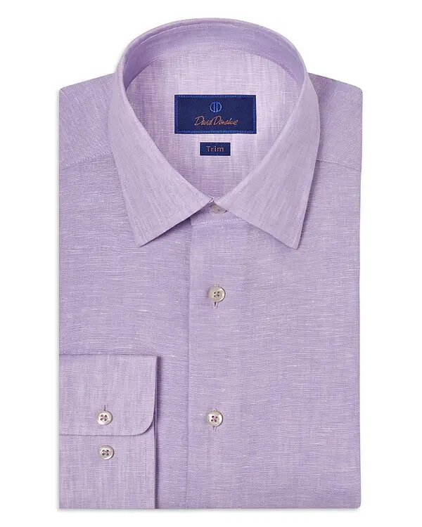 David Donahue Trim Fit Linen Solid Dress Shirt - Lilac