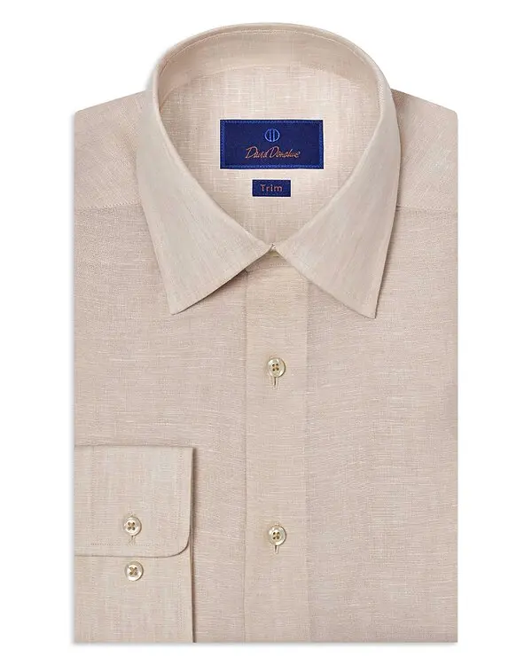 David Donahue Trim Fit Linen Solid Dress Shirt - Sand