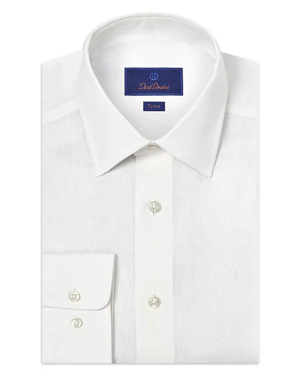 David Donahue Trim Fit Linen Solid Dress Shirt - White
