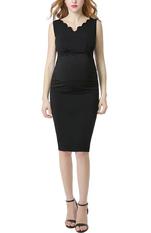 KIMI + KAI Talula Scalloped V-neck Maternity Sheath Dress - Black