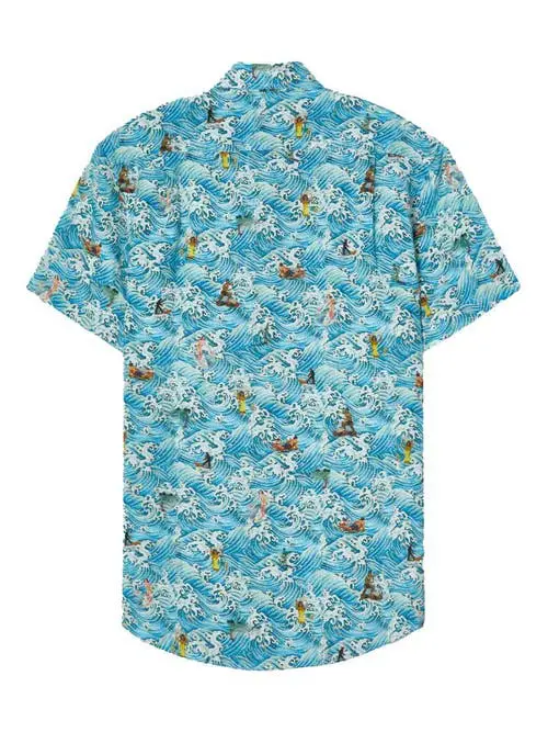 Robert Talbott Morgan Surf Printed Linen Short Sleeve Shirt - Blue Waves