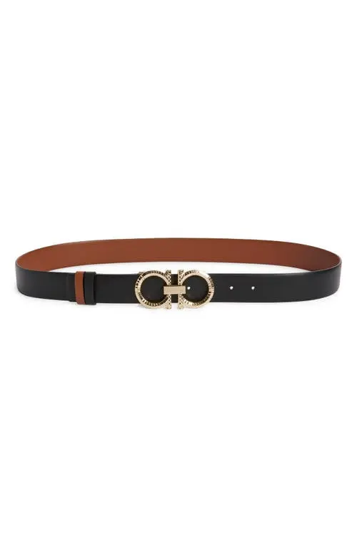 FERRAGAMO Gancio Buckle Reversible Leather Belt - Nero New Cognac
