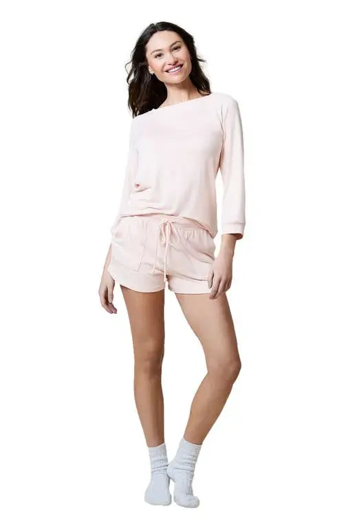 SOFTIES Dream 3/4 Sleeve Boatneck Top With Shorts Set - Apricot