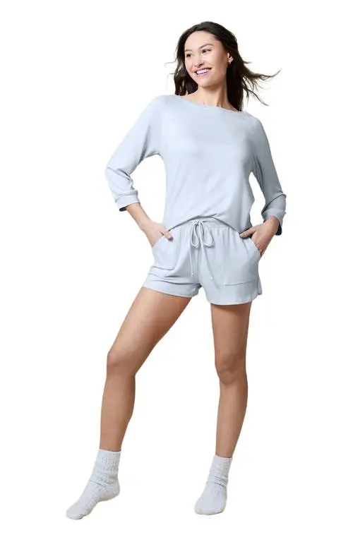 SOFTIES Dream 3/4 Sleeve Boatneck Top With Shorts Set - Heather Grey