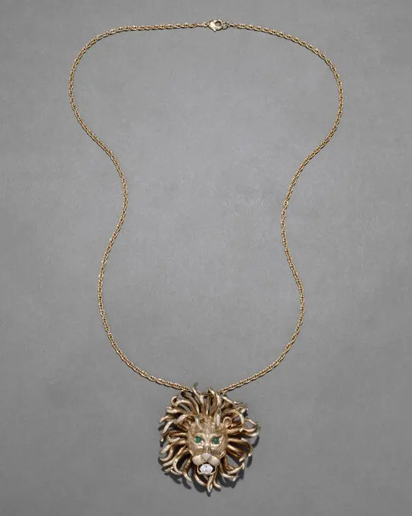Alexis Bittar Vintage 1960s Lion Pendant Necklace - Gold