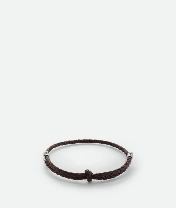 BOTTEGA  VENETA Braided Leather And Sterling Silver Bracelet - Fondant