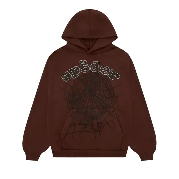 SP5DER X Travis Scott Rhinestone Web Hoodie - Brown