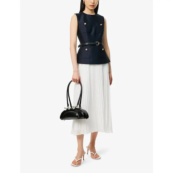 self portrait pleated woven midi dress Pleated Sleeveless Woven Midi Dress
