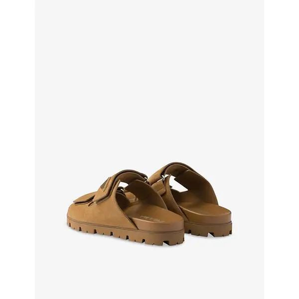 Prada Logo-embellished Suede Sandals - Brown