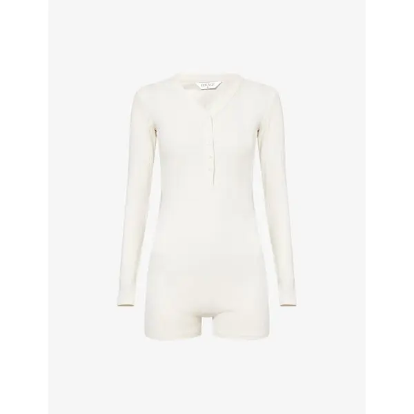 Lounge Pointelle Long-sleeve Stretch-cotton Romper - White