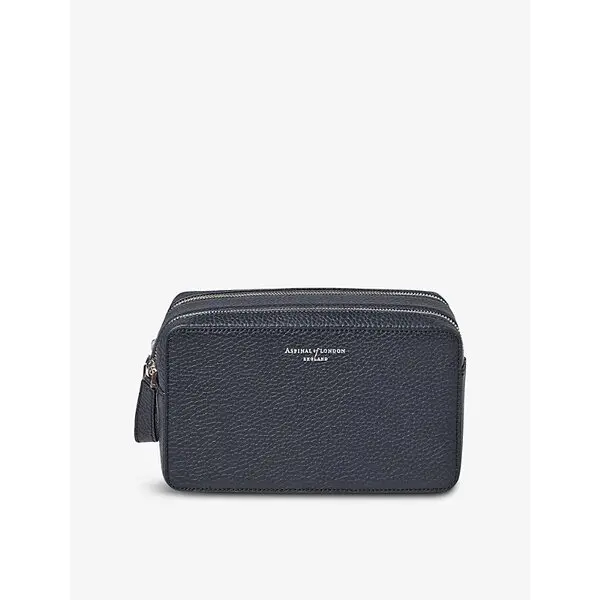 ASPINAL OF LONDON Mount Street Double Zip Wash Bag - Navy