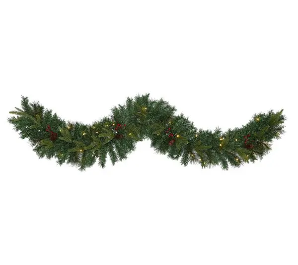 NEARLY NATURAL 6' Mixed Pine Christmas Garland With 35 Lights - One-color