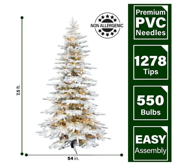 FRASER HILL FARM 7.5-ft. Flocked Pine Valley Tr Ee Pre-lit