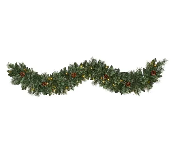 NEARLY NATURAL 6' White Mountain Pine Garland W Ith 35 Lights - One-color