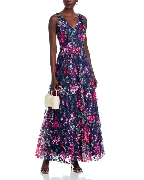 Eliza J Floral Applique Gown - Navy Multi