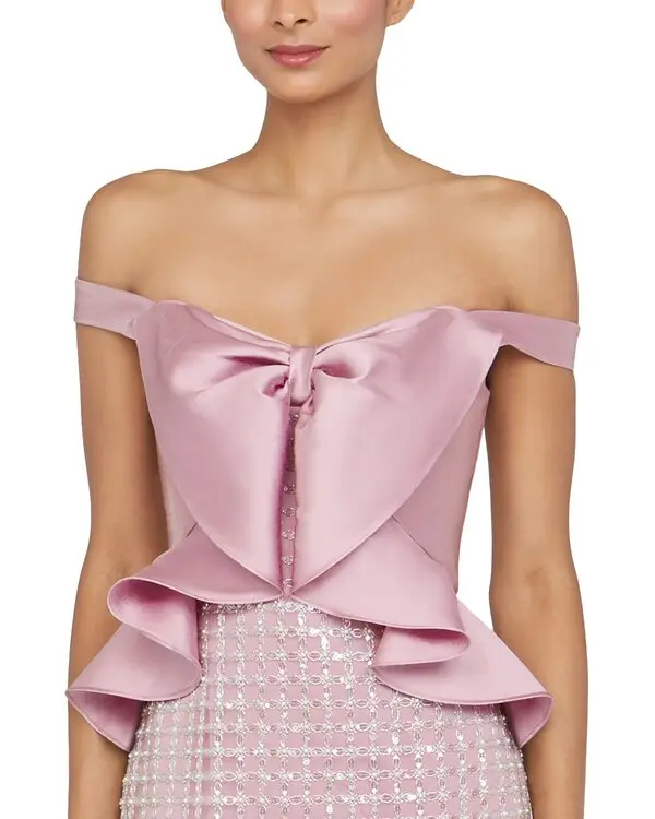 Theia Cynthia Draped Bow Bodice Gown