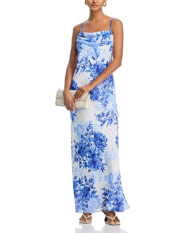 Aqua Printed Spaghetti Strap Maxi Dress