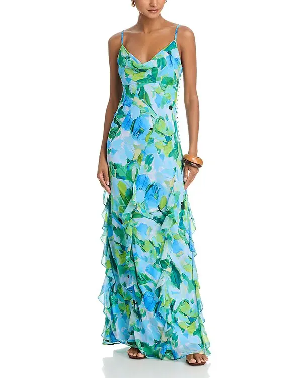 Aqua Abstract Print Maxi Gown - Blue/multi