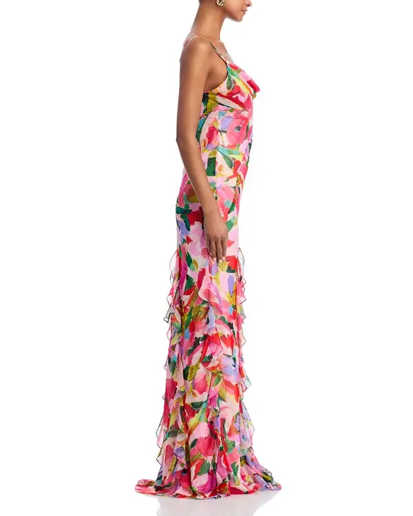 Aqua Abstract Print Gown