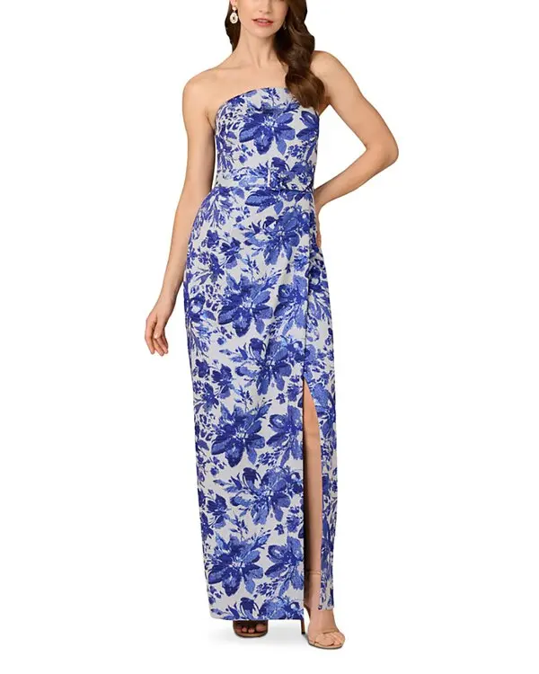 Aidan Mattox Woven Jacquard Long Dress - Rich Royal