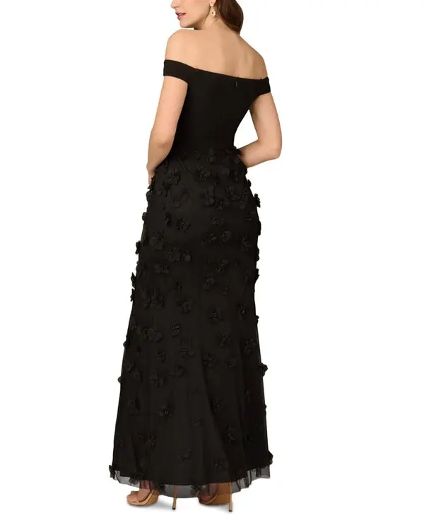 Aidan Mattox Off-The-Shoulder Beaded Gown In Black - 25% Off | Editorialist