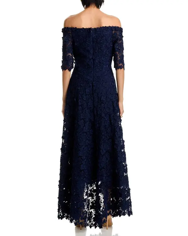Rickie Freeman For Teri Jon 3d Flower Lace High-low Gown