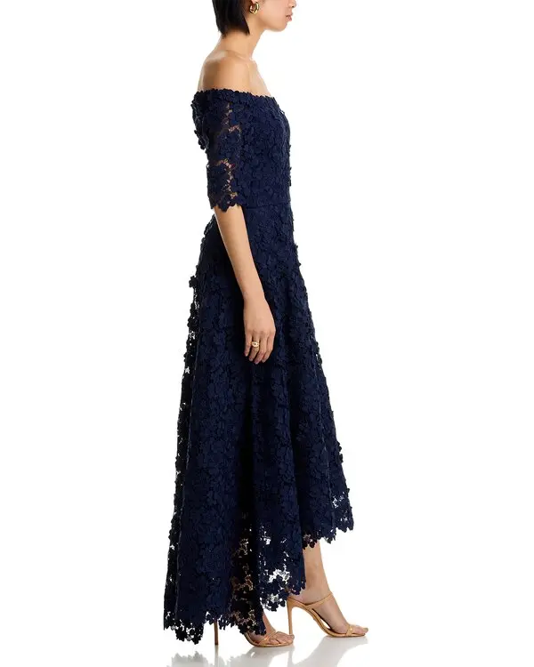 Rickie Freeman For Teri Jon 3d Flower Lace High-low Gown