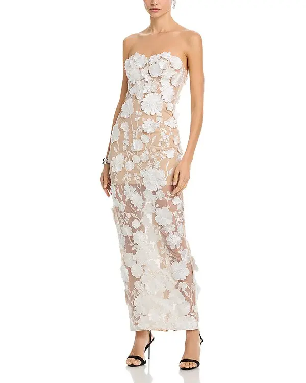 Aqua Long 3d Floral Gown - Ivory/nude