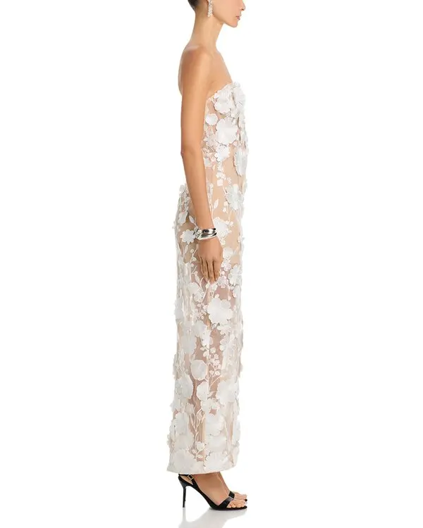Aqua Long 3d Floral Gown - Ivory/nude