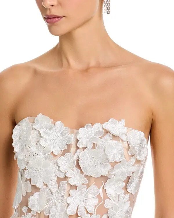 Aqua Long 3d Floral Gown - Ivory/nude