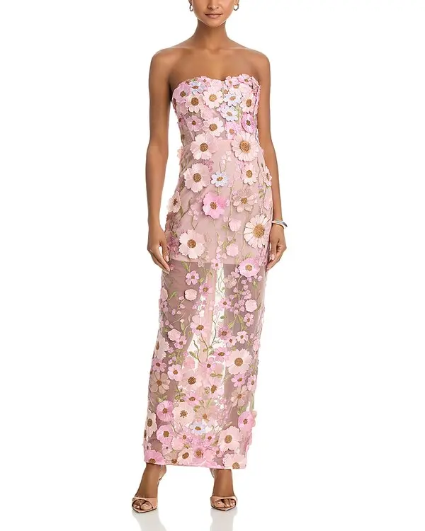 Aqua Long 3d Floral Gown Exclusive - Pink Multi