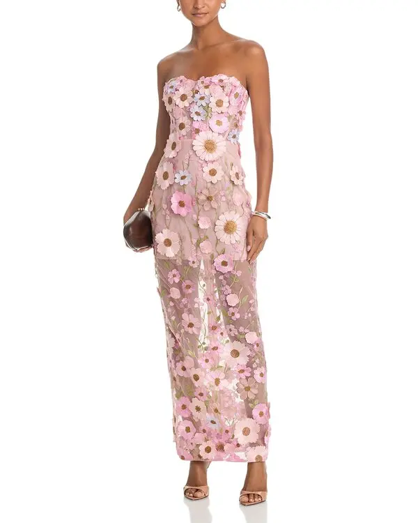 Aqua Long 3d Floral Gown Exclusive - Pink Multi