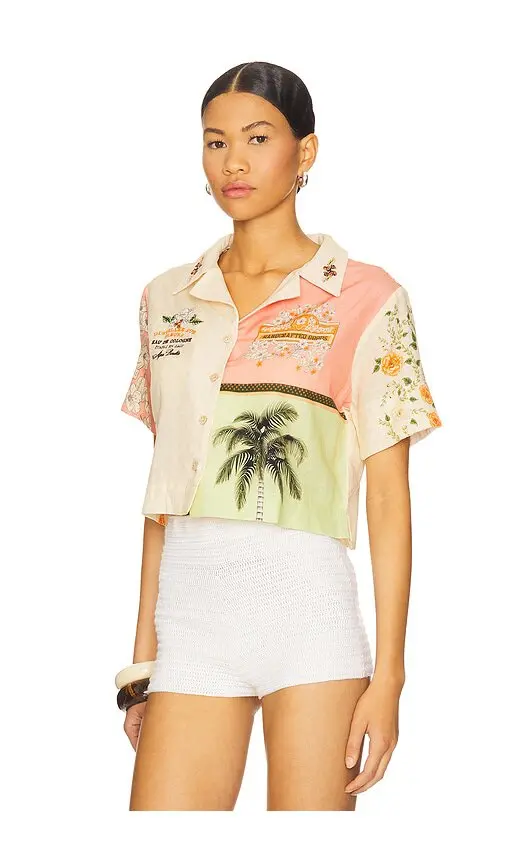 Agua Bendita Embroidered Floral Colorblocked Shirt