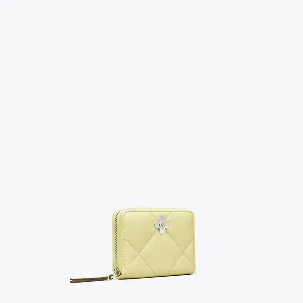 Tory Burch Small Kira Diamond Quilt Clover Zip-around Wallet - Frozen Zest