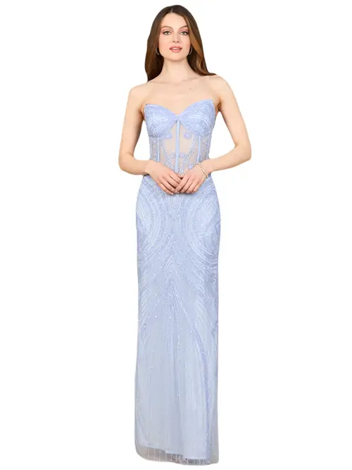LARA NEW YORK Beaded Corset Gown With Slit - Periwinkle