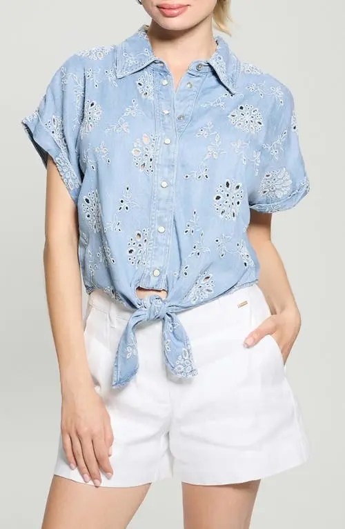 Guess Eyelet Chambray Tie-front Shirt