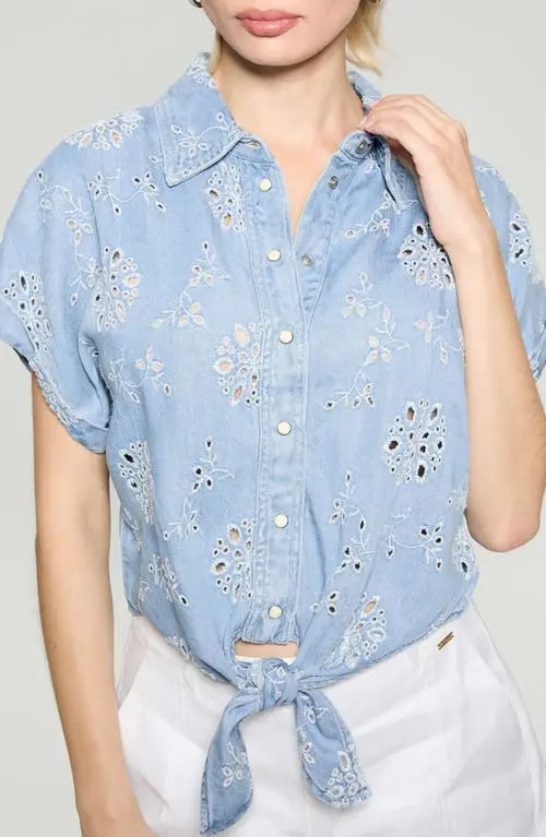 Guess Eyelet Chambray Tie-front Shirt
