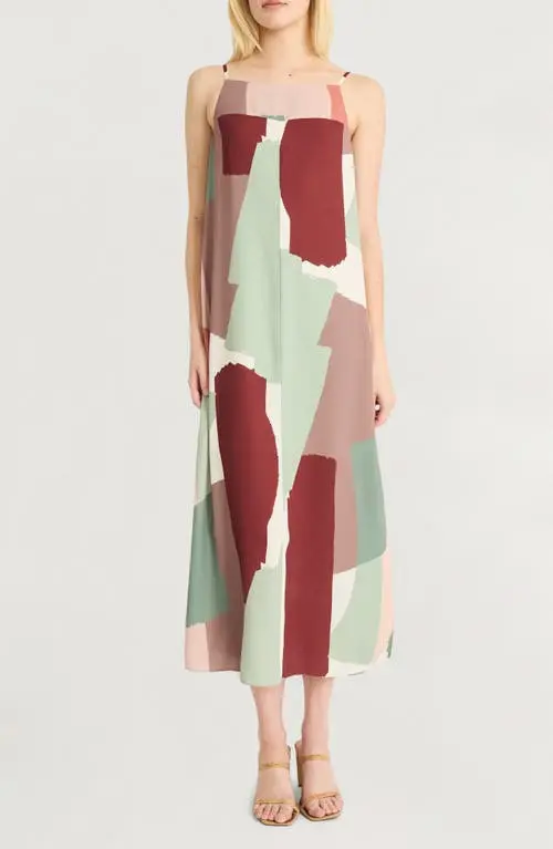 LUXELY Abstract Print Midi Dress
