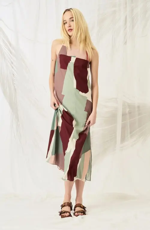 LUXELY Abstract Print Midi Dress