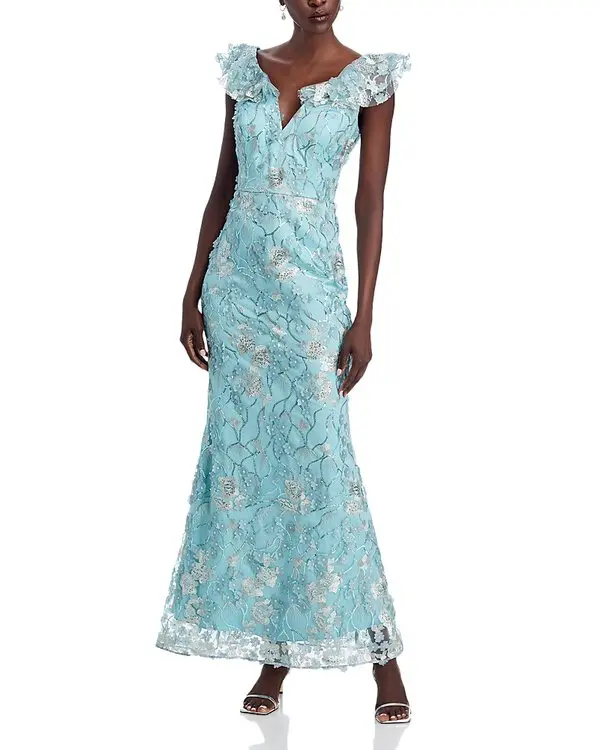 Buy Eliza J V-neck 3d Flower Sleeveless Gown - Sage At 70% Off |  Editorialist