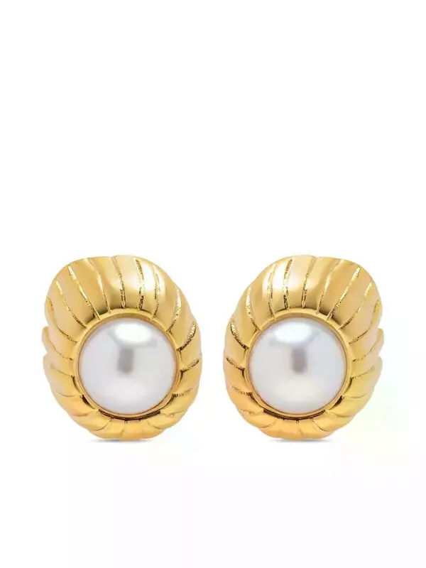 NIALAYA JEWELRY Freshwater Pearl Stud Earrings - Gold