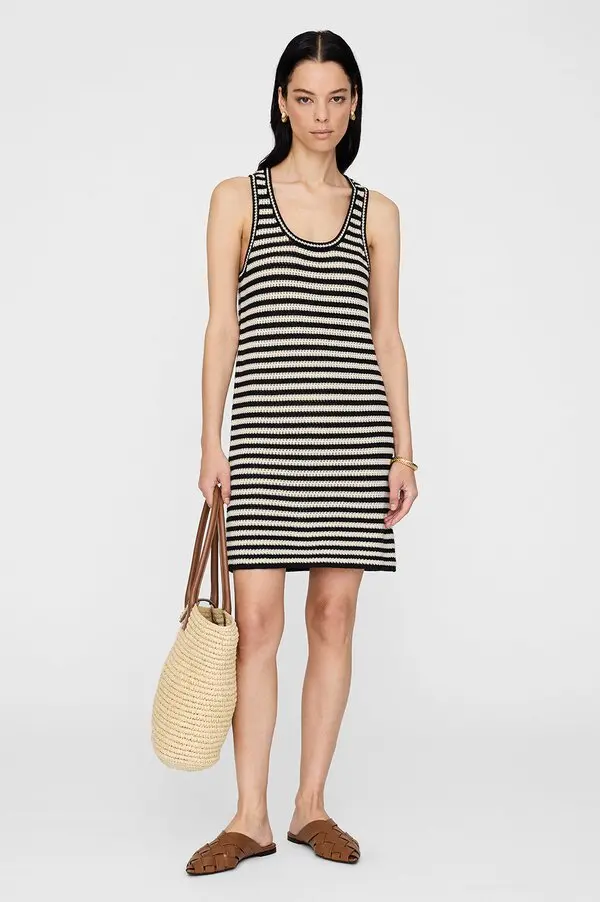 ANINE BING Arie Mini Dress - Black And Ivory Stripe