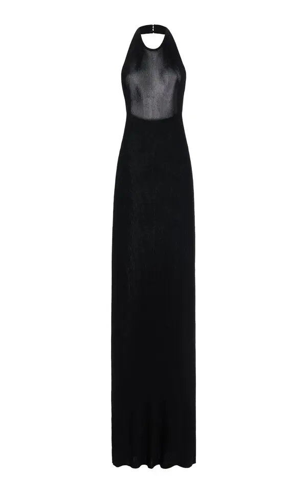NILI LOTAN Gertrude Knit Maxi Halter Dress - Black