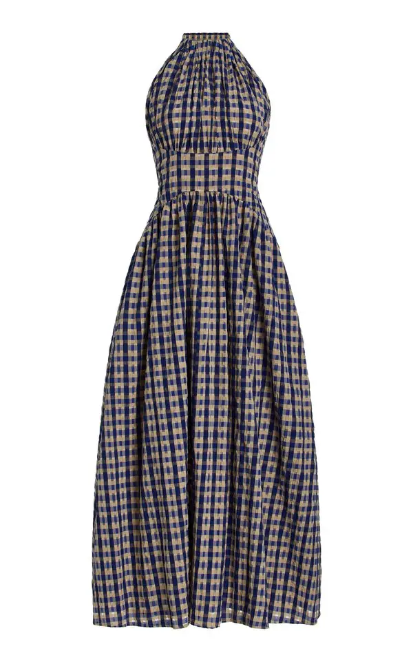 Rosie Assoulin Halt In The Name Of Love Checked-seersucker Midi Dress - Plaid